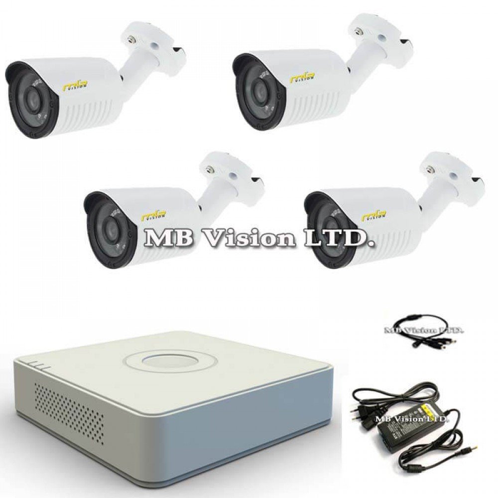HD комплект за видеонаблюдение с 4камери, IR 20м - MBVision.net
